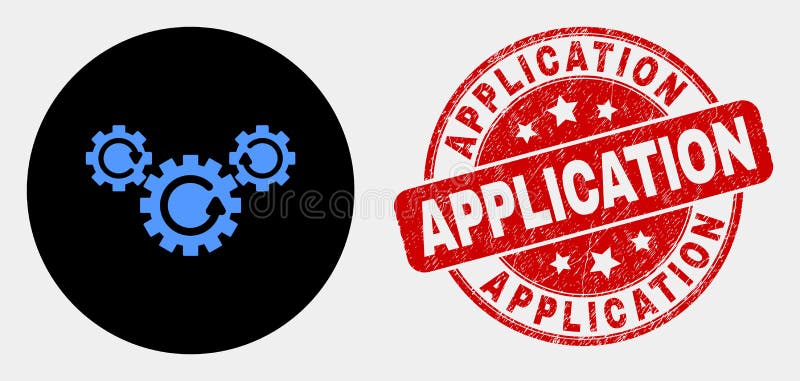Vector Gear Rotation Icon and Scratched Application Stamp Seal Stock ...