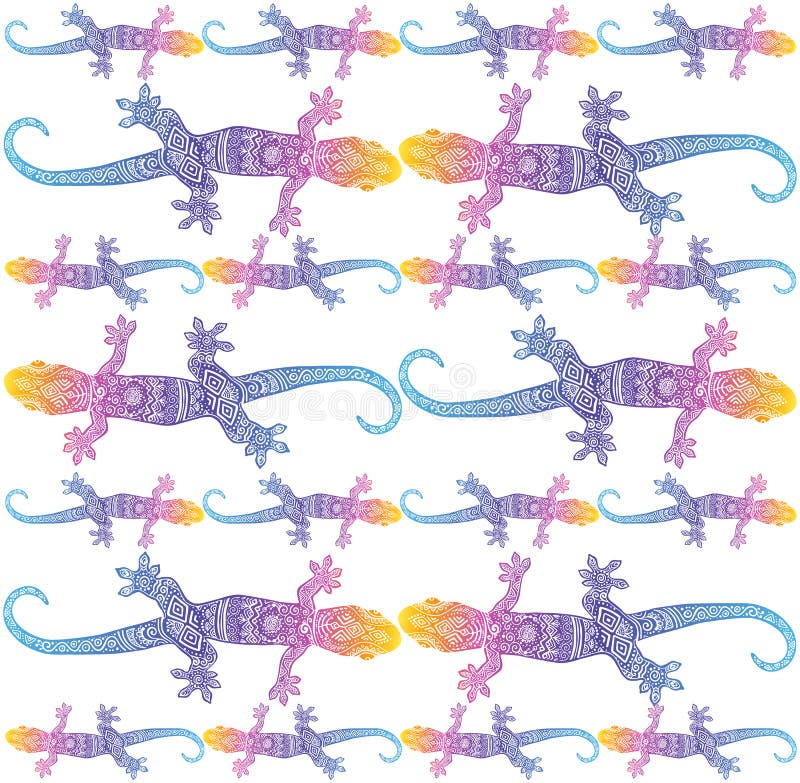 Vector Gecko Silhouettes with Ethno Doodle Ornament Stock Vector ...
