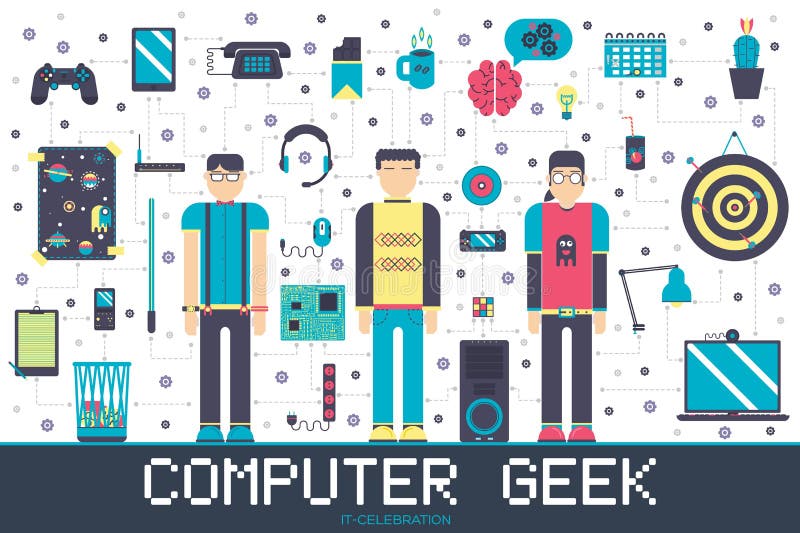 Vector it Geeks People Icons Illustrations Set. Flat Office ...