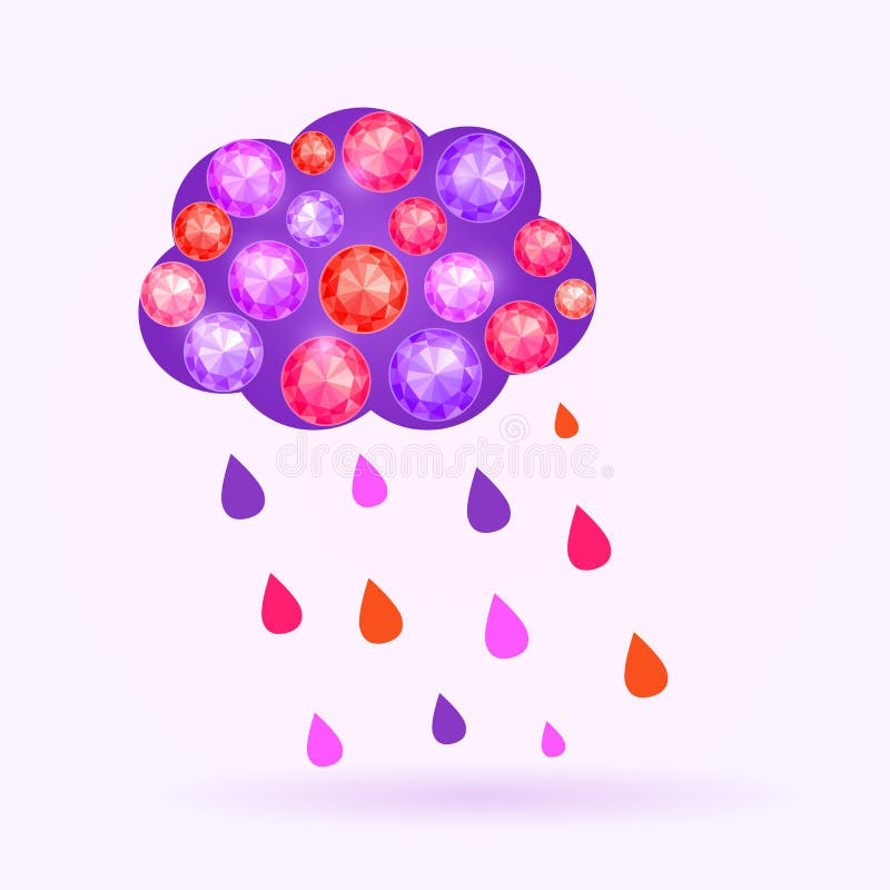 Vector Gem Cloud with Rain Drops Stock Vector - Illustration of purple ...