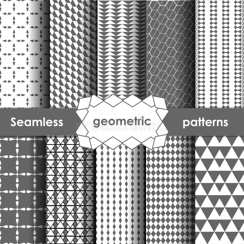 Vector Geometric Grey Seamless Patterns Set. Stock Vector ...