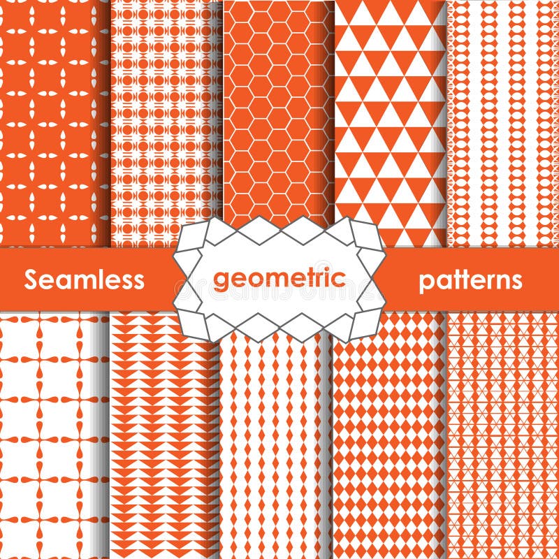 Vector Geometric Orange Seamless Patterns Set. Stock Vector ...