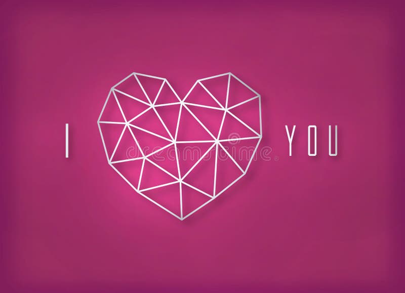 Vector Geometric Silver Heart Made of Triangle Grid on Pink Background ...