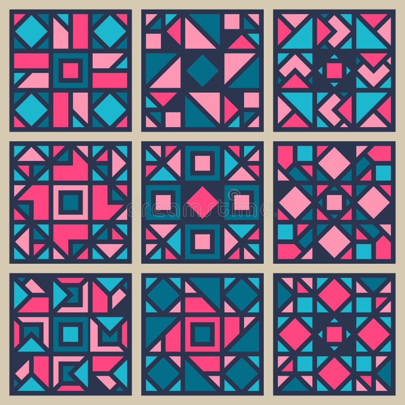Vector Geometric Square Pattern Design Element Set in Pink and Blue ...