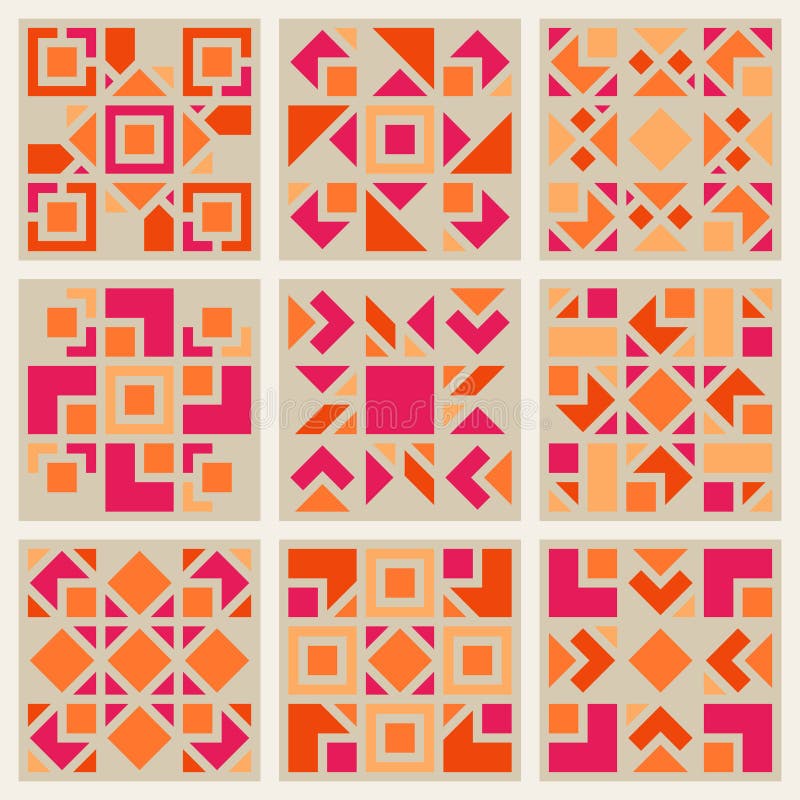 Vector Geometric Square Pattern Design Element Set in Pink and Orange ...