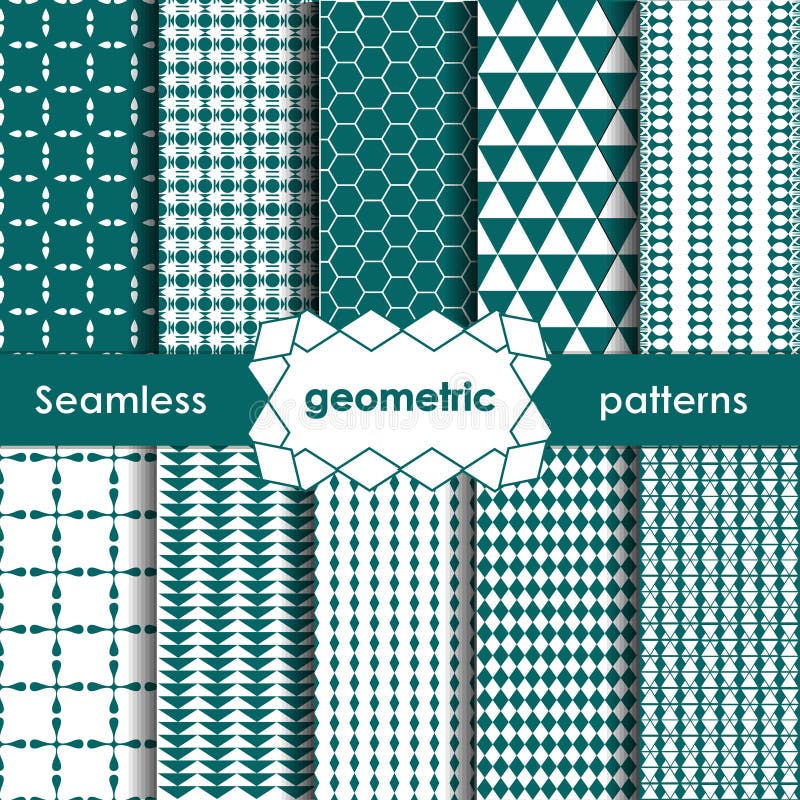 Vector Geometric Turquoise Seamless Patterns Set. Stock Vector ...