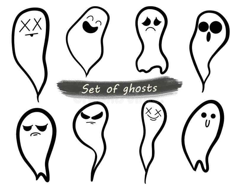 Vector Ghosts Doodle Set Set of Cloth Ghosts Flying Phantoms Halloween ...
