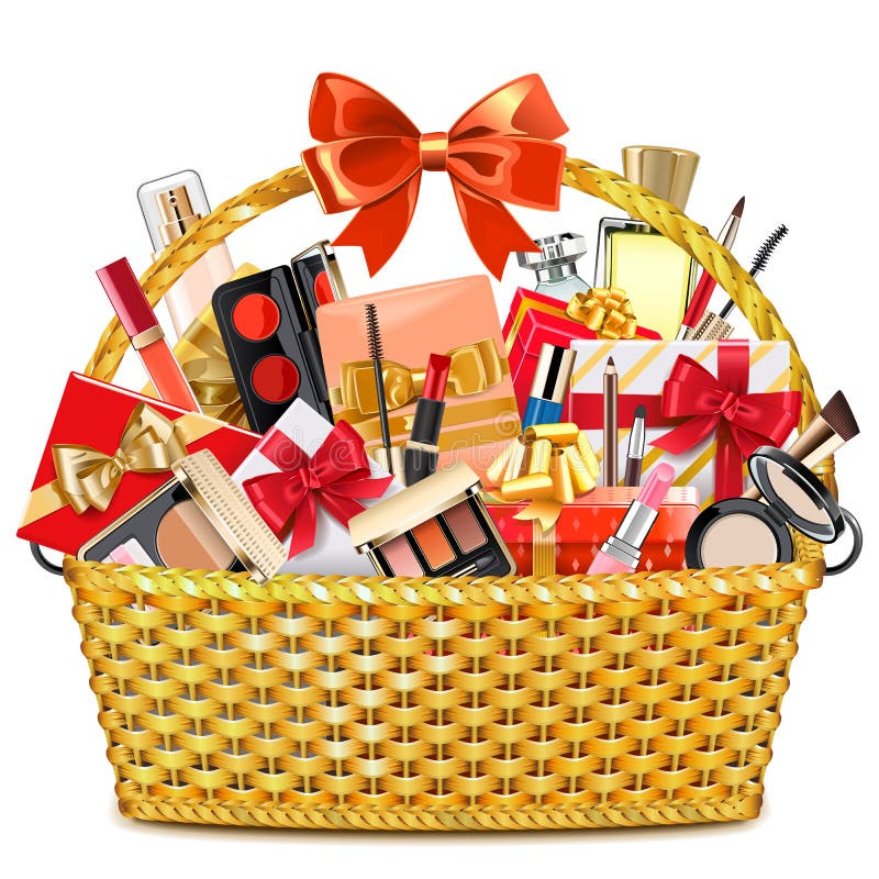 Vector Gift Basket with Makeup Cosmetics Stock Vector - Illustration of ...