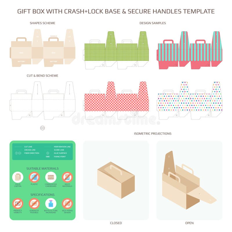 Vector Gift Box with Safe Bottom and Handles Templates Set Stock Vector ...