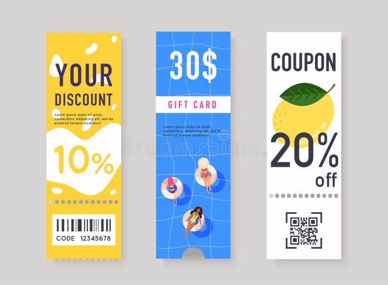 Vector Gift Voucher with Coupon Code. Sale Labels with Discount Numbers ...