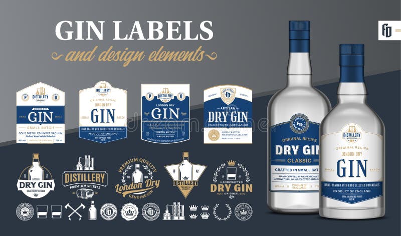Vector Gin Labels, Badges, Icons and Design Elements Stock Vector ...