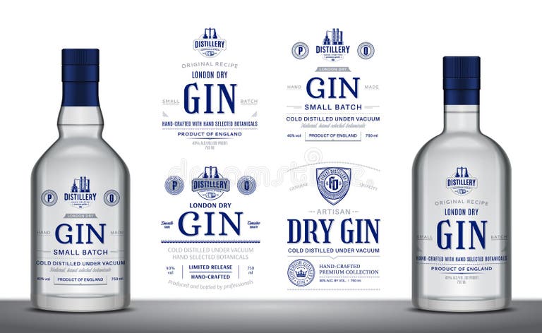 Vector Gin Labels and Bottle Mockups Stock Vector - Illustration of ...