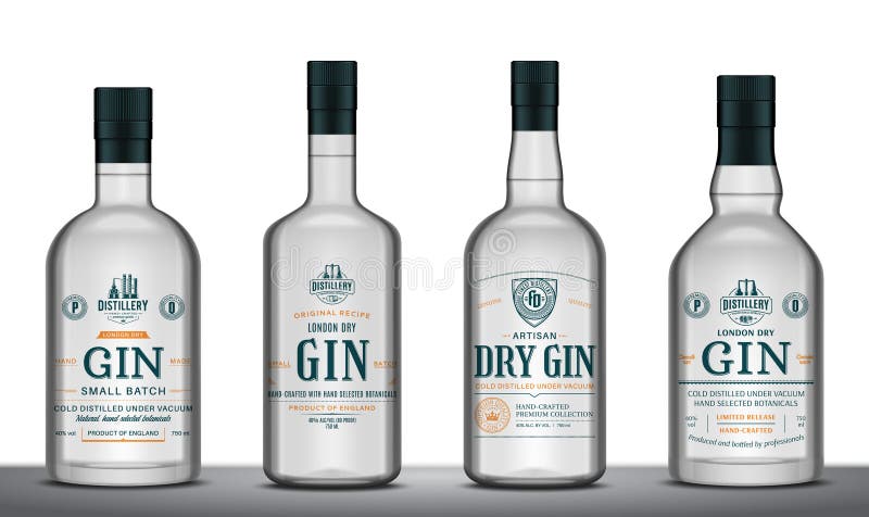 Vector Gin Labels. Gin Glass Bottle Mockups Stock Vector - Illustration ...