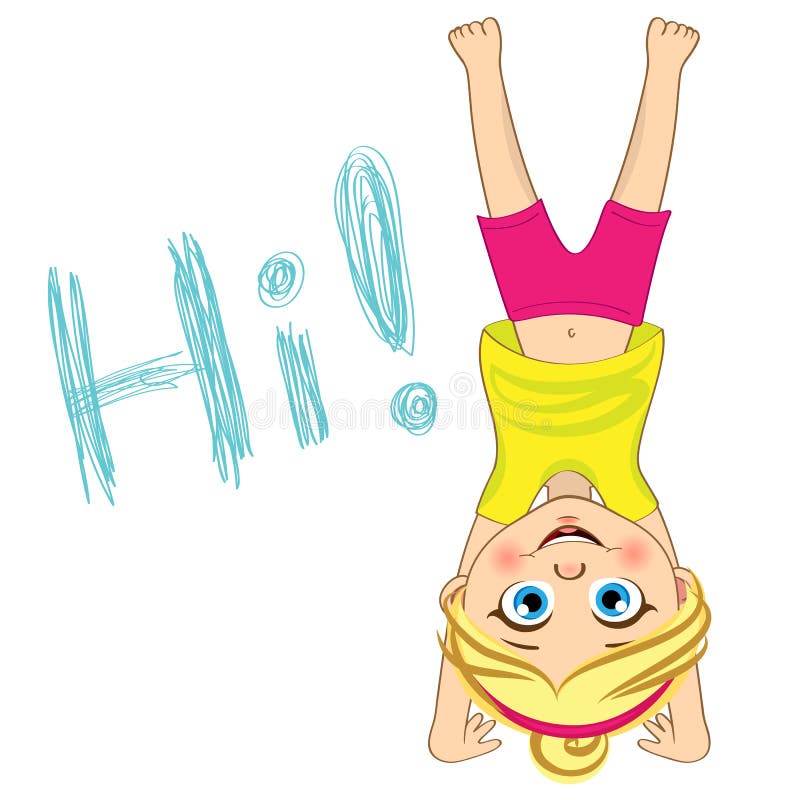 Vector Girl Standing Upside Down. Kid Headstand Stock Vector ...