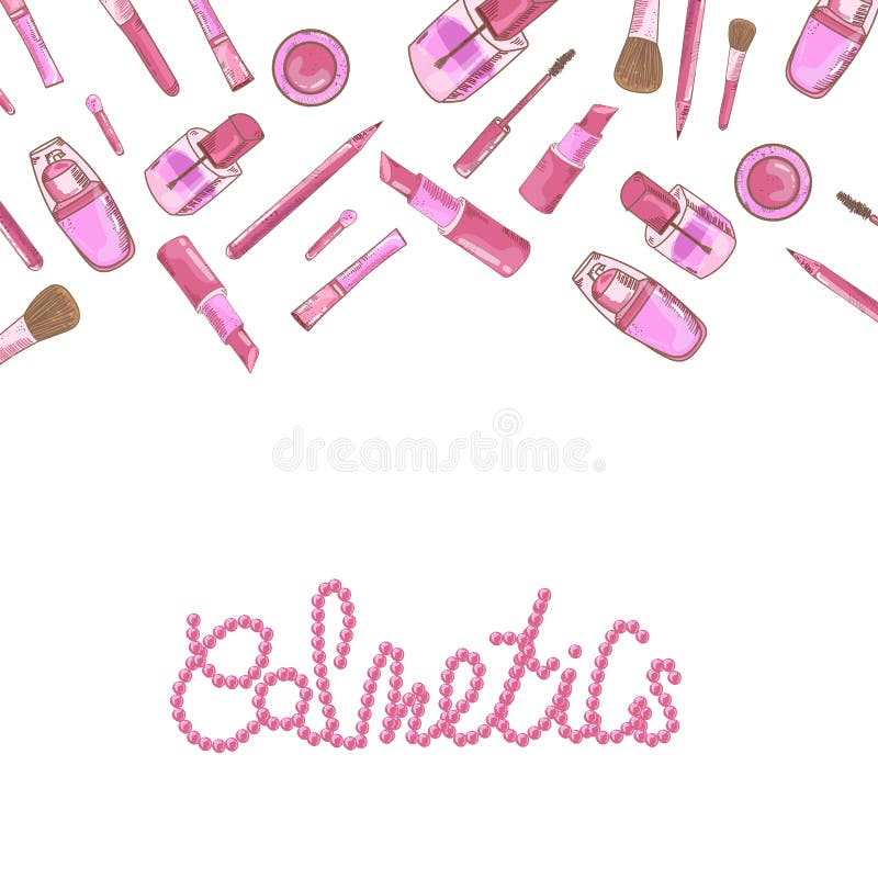 Vector Makeup Background. Glamorous Makeup Collection with Nail Polish ...