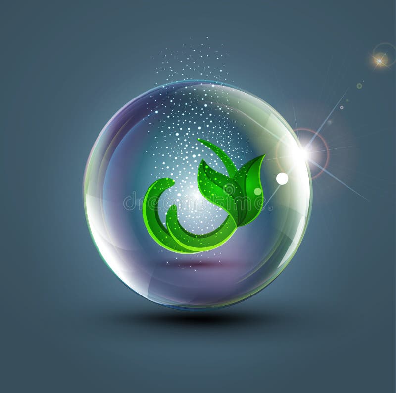 Vector Glass Ball with a Leaf Inside Stock Illustration - Illustration ...
