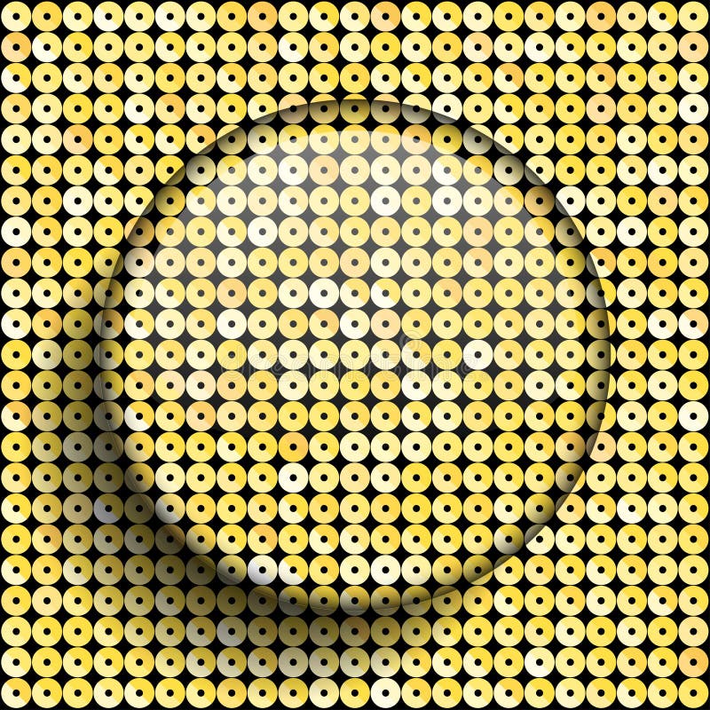 Vector Glass Circle Button on Shiny Gold Sequins. Stock Vector ...