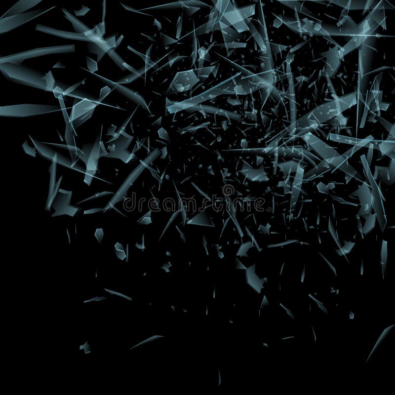 Vector Glass Explosion Concept Isolated on Black Background. Many Blue ...