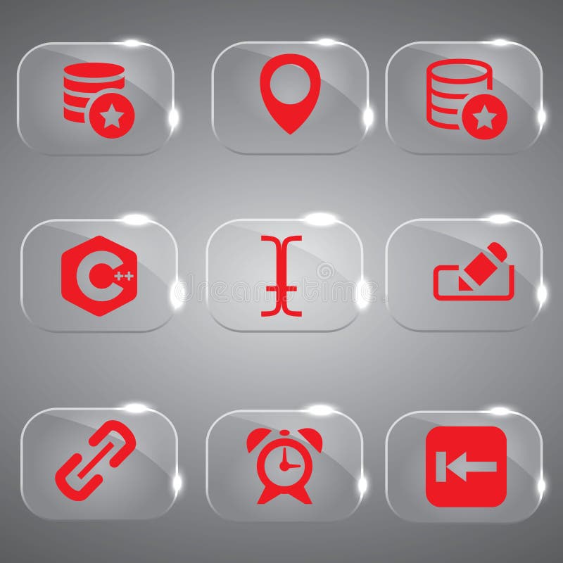 Vector Glass Icons Set Red Color Stock Vector - Illustration of icon ...