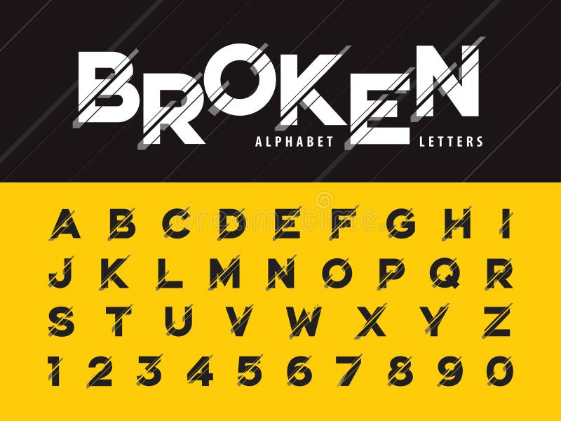 Vector of Glitch Modern Alphabet Letters and Numbers, Grunge Linear ...