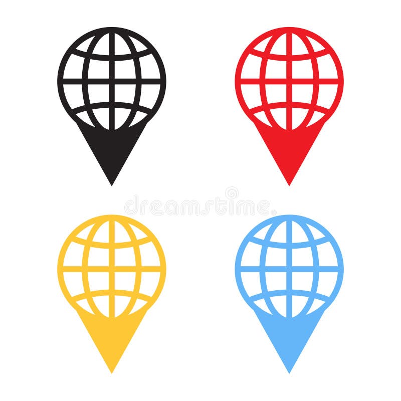 Vector Globe Location Pin Icon Set Stock Illustration - Illustration of ...