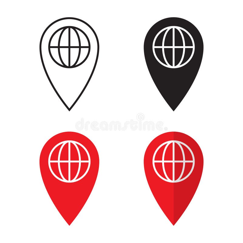 Vector Globe Location Pin in Multiple Style Stock Illustration ...