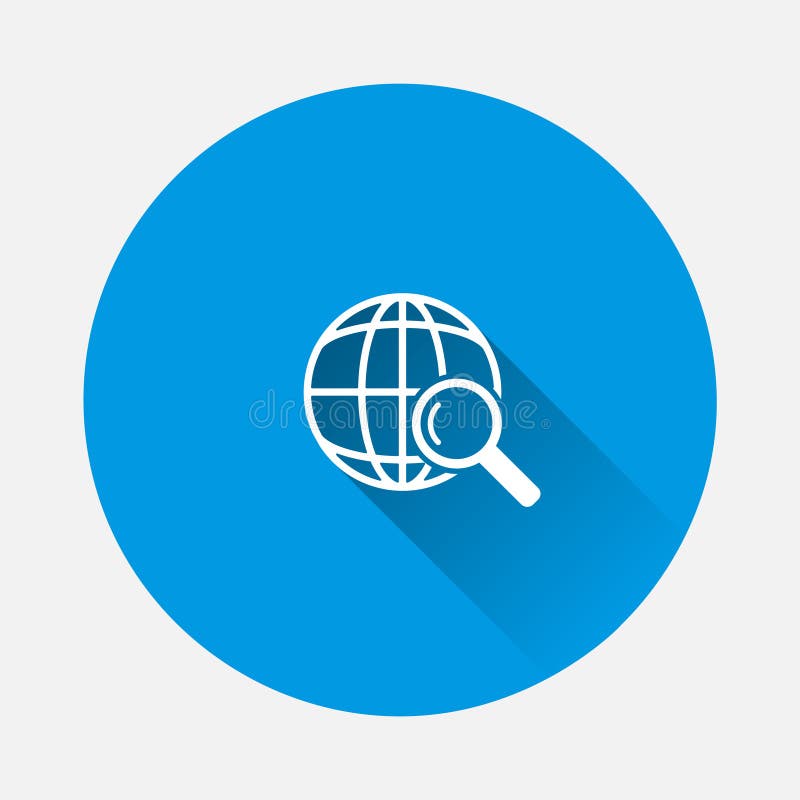 Vector Globe and Magnifier Icon. Global Search Symbol Icon on Blue ...