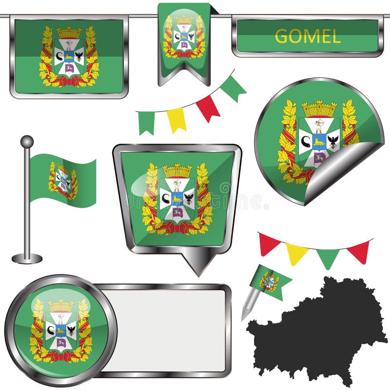 Glossy Icons with Flag of Gomel, Belarus Stock Vector - Illustration of ...