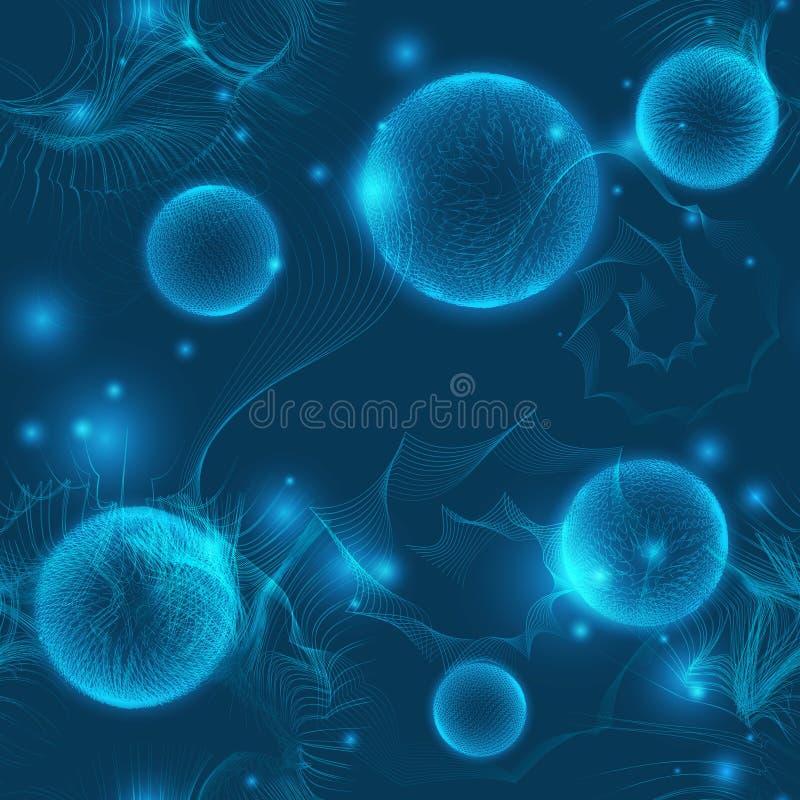 Vector Glow Blue Cosmos Abstract Seamless Pattern. Stock Vector ...