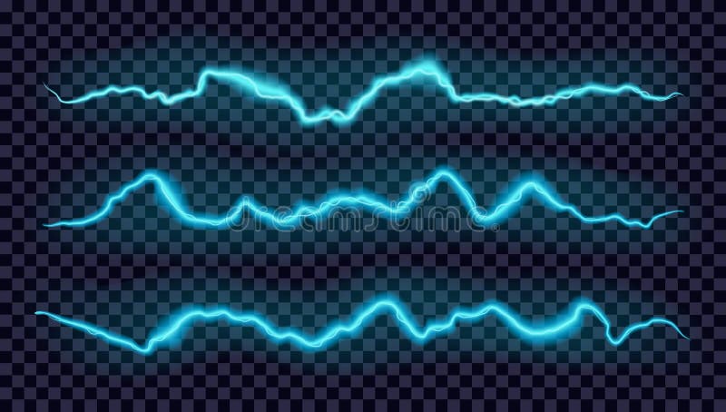 Vector Glowing Blue Lightning Set. Electric Energy or Equalizer Design ...