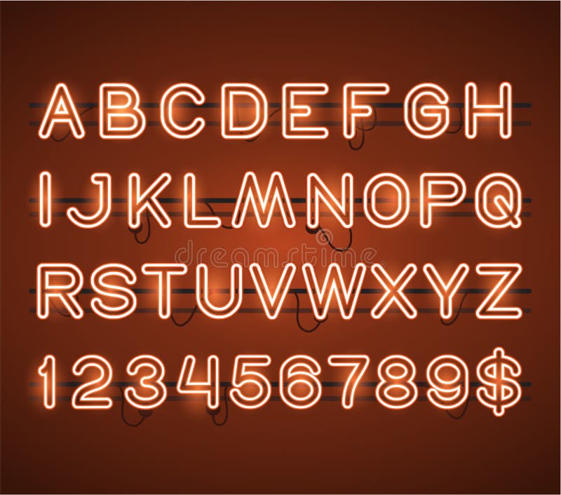 Vector Glowing Orange Neon Bar Alphabet Stock Vector - Illustration of ...