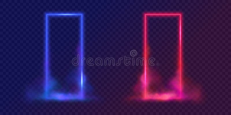 Neon Vertical Blue and Red Frames with Smoke. Stock Vector ...
