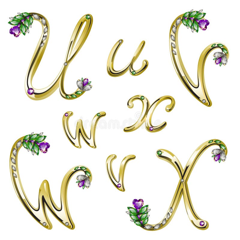 Vector Gold Alphabet with Gems Letters U,V,W,X Stock Vector ...