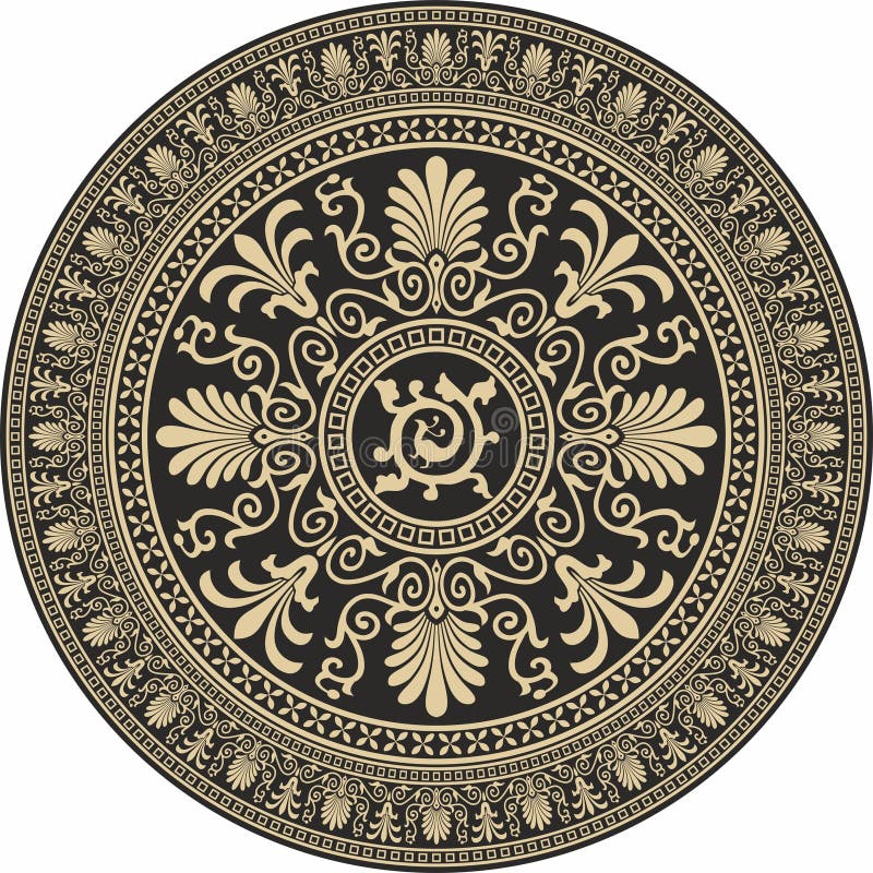 Vector Gold-black Colored Round Ornament of Ancient Greece. Stock ...