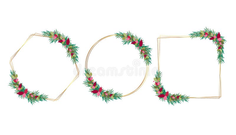 Gold Frame with Christmas Spruce Branches and Briar Stock Vector ...