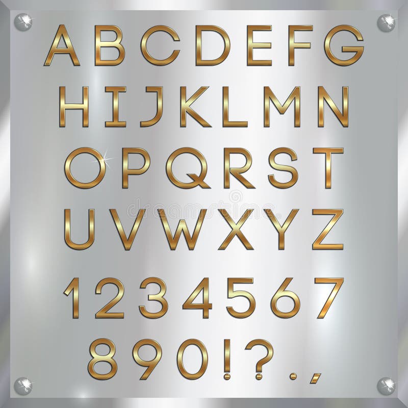 Vector Gold Coated Alphabet Letters, Digits and Punctuation on Silver ...