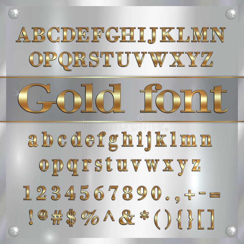 Vector Gold Coated Alphabet Letters, Digits and Punctuation on Silver ...