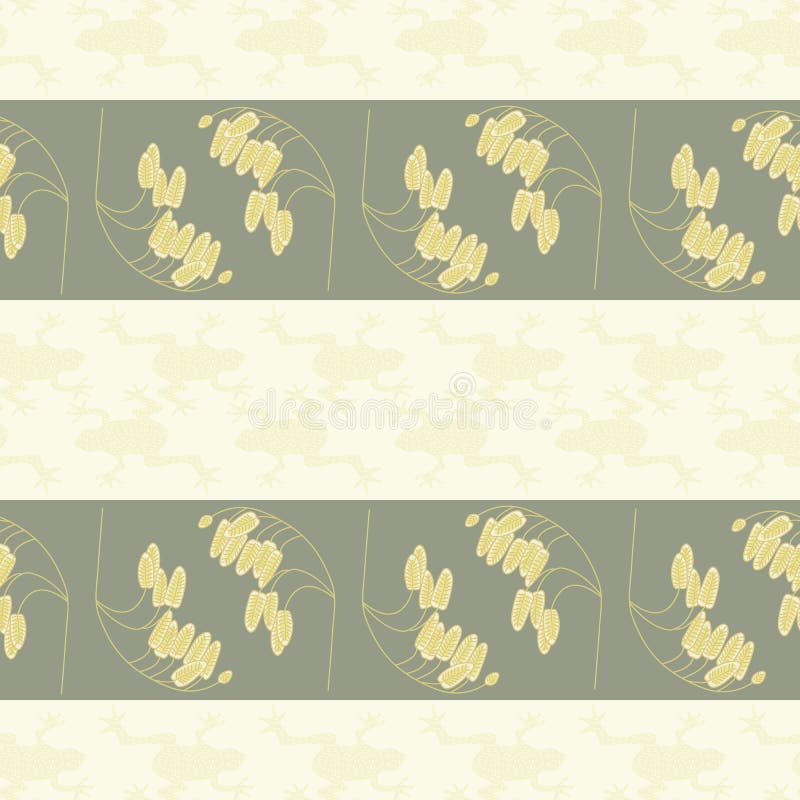 Vector Gold Fall Grass Plants on Green Beige Stipes with Frog Texture ...