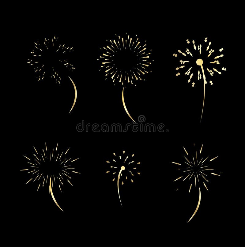Vector Gold Firework on Black Background Stock Vector - Illustration of ...