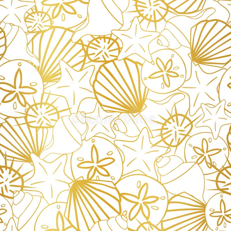 Vector Gold Foil Seashells Seamless Pattern Texture Background. Stock ...