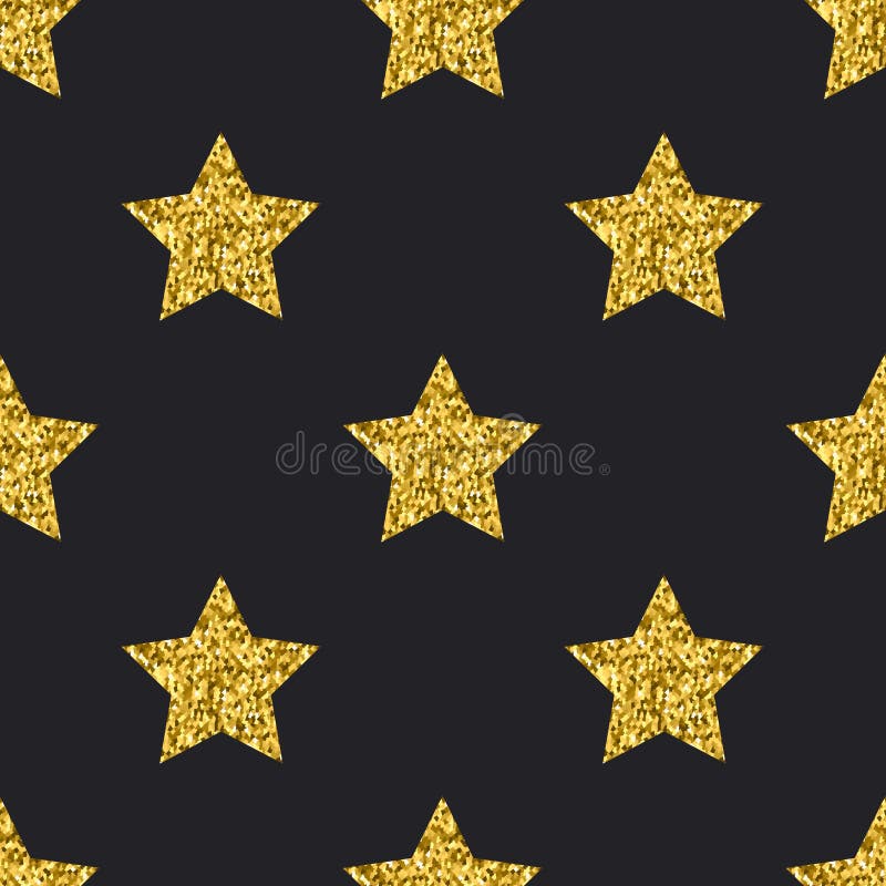 Vector Gold Glitter Stars Seamless Pattern Black Background Stock ...