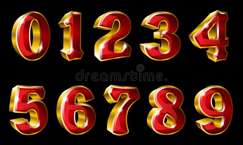 Vector Gold Numbers in 3D Style Stock Vector - Illustration of font ...