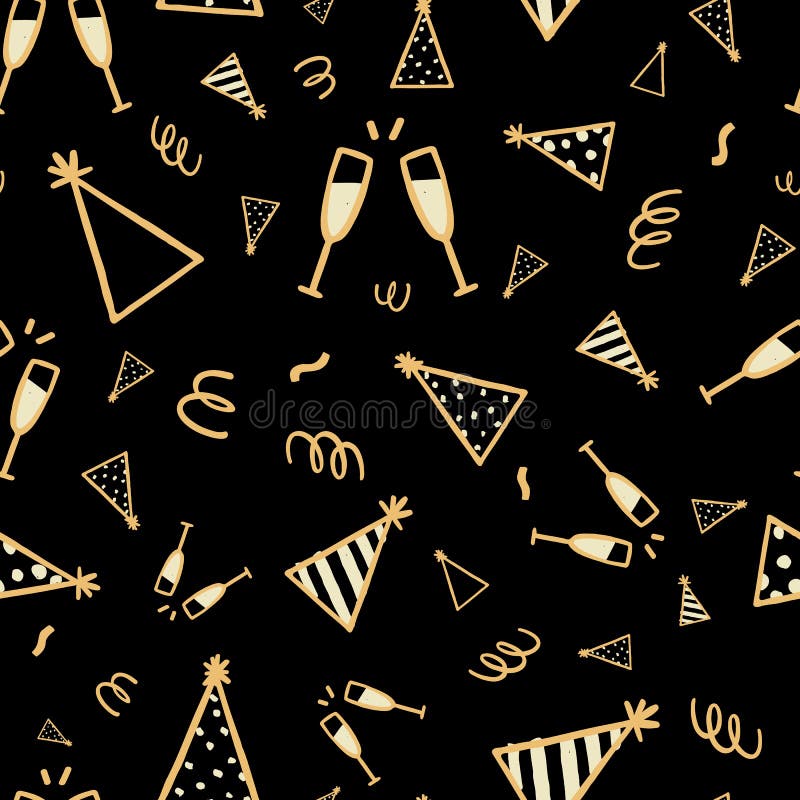 Vector Gold Party Celebration Hand Drawn Seamless Pattern Stock Vector ...