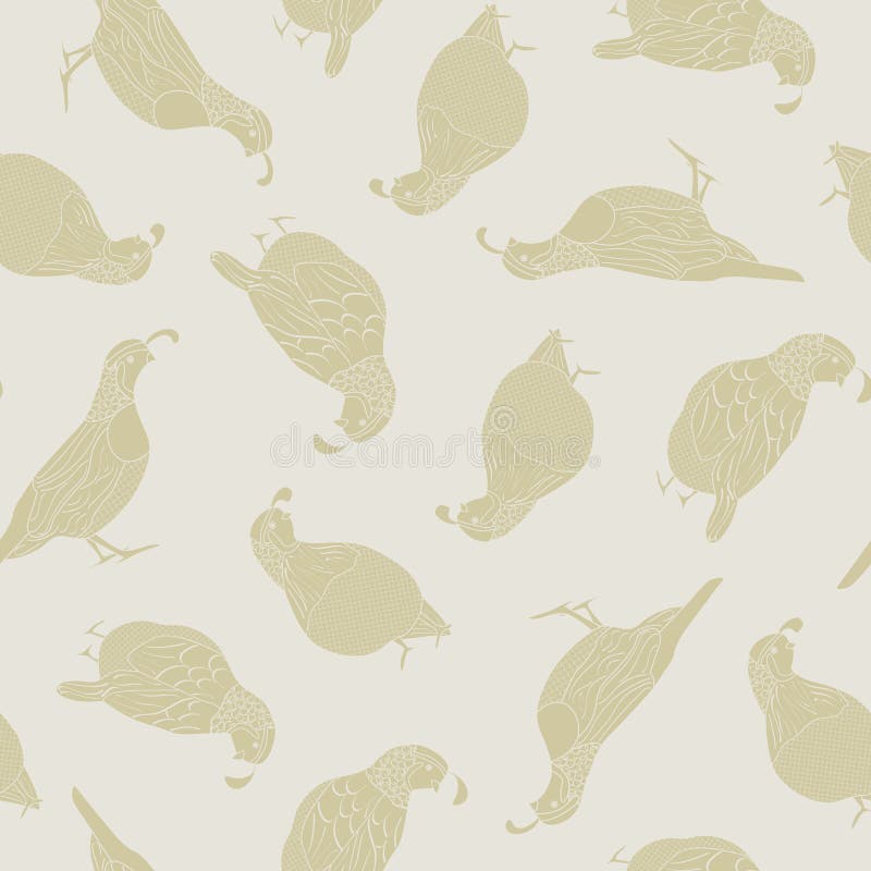 Vector Quail Birds in Brown, Black, White, Gray on Purple Beige Squares ...