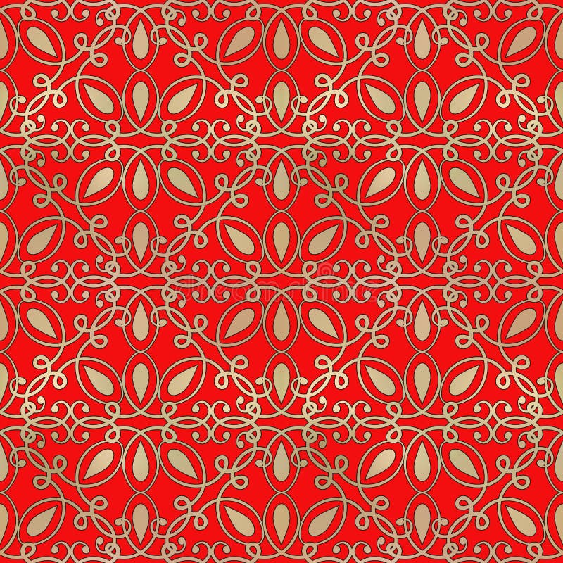 Vector Gold Seamless Pattern on a Red Background Stock Illustration ...