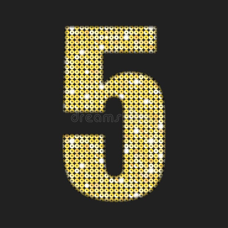 Vector Gold Sequins Number - Five. Glitter Font. Stock Vector ...
