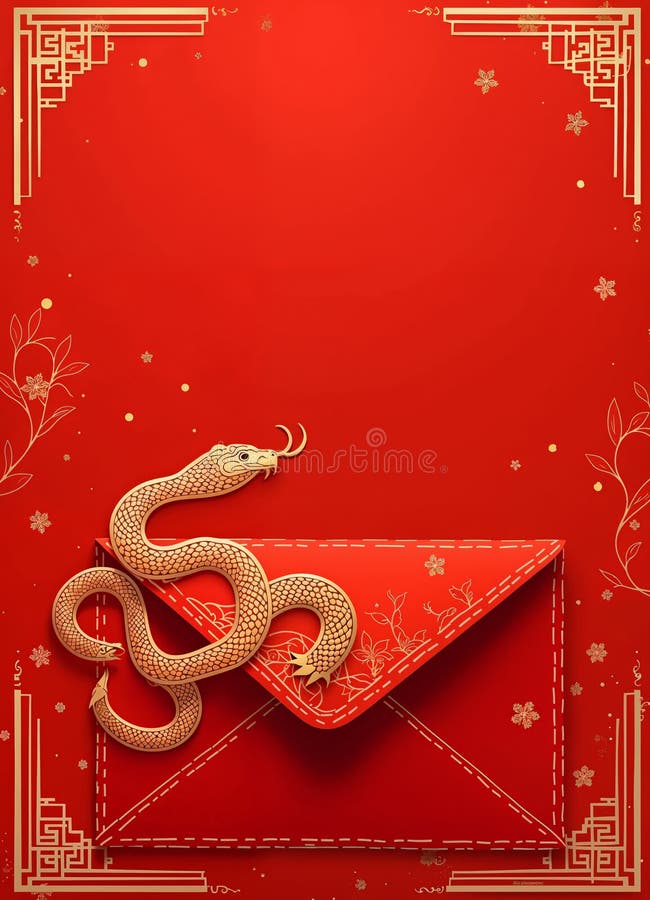 Vector of a Gold Snake on a Red Background with Red Envelope and ...