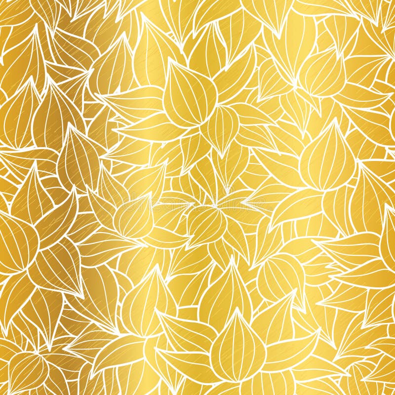 Vector Gold and White Succulent Plant Texture Drawing Seamless Pattern ...