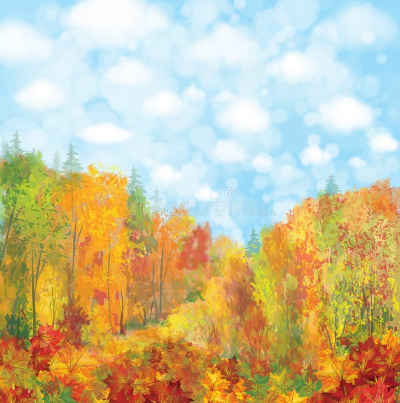 Vector autumn landscape. stock vector. Illustration of cloud - 99603551