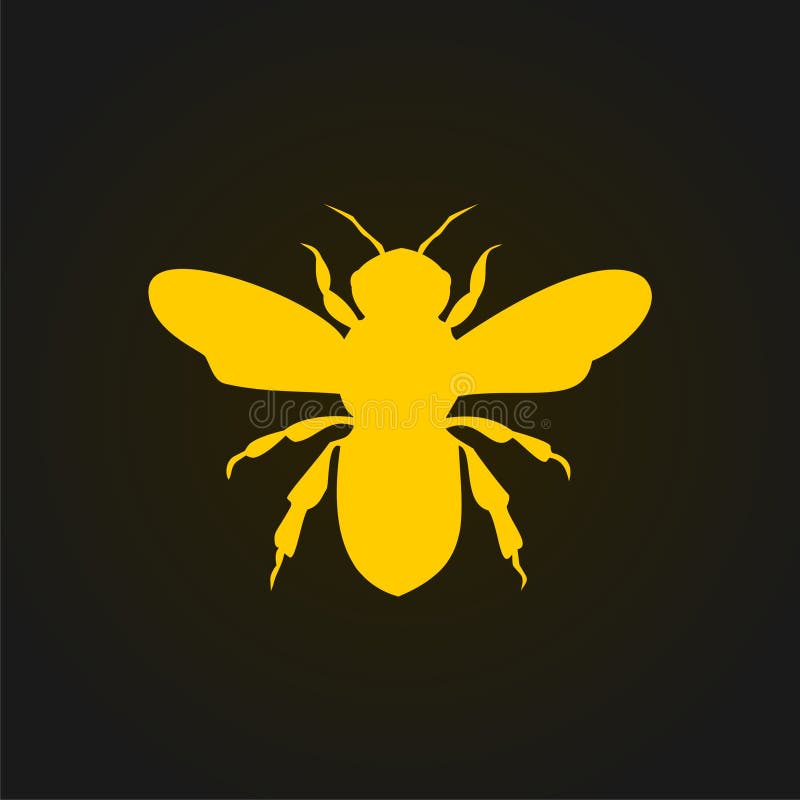 Vector Golden Bee Icon on Black Background. Abstract Bee Silhouette ...